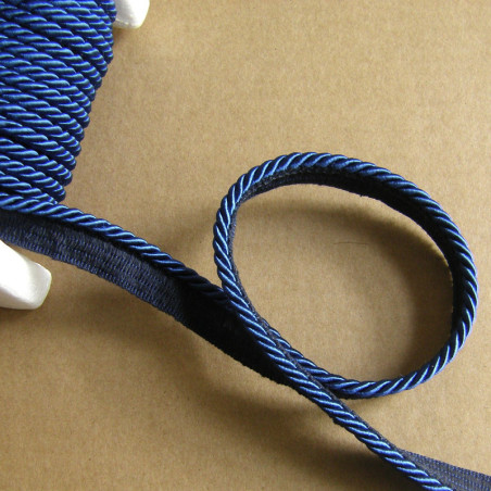 Flanged piping cord, decorative twisted rope, 5mm wide - royal blue color