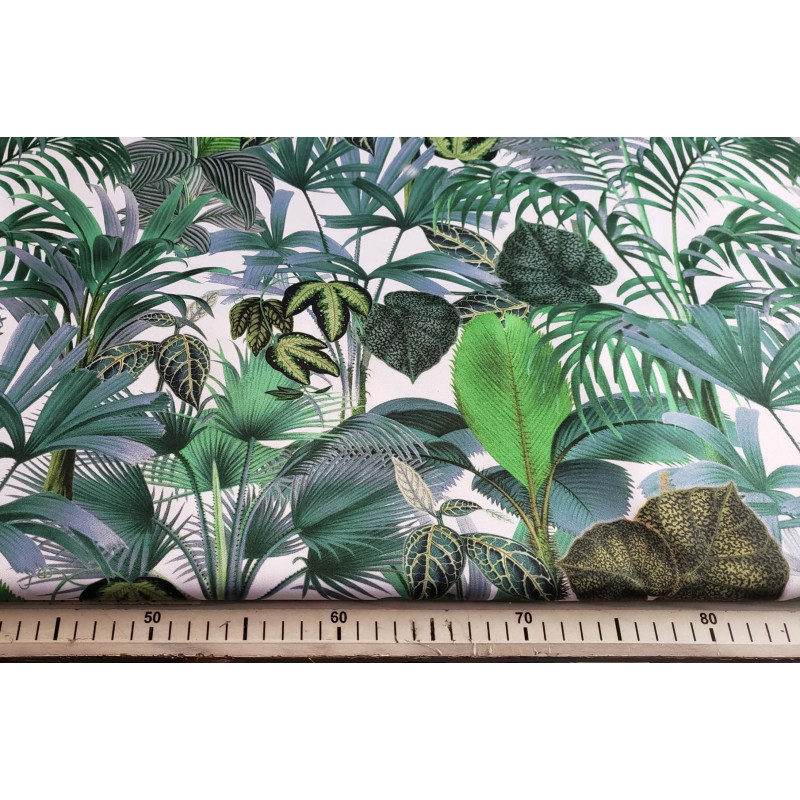 Water-resistant canvas fabric - Palm Paradise - white